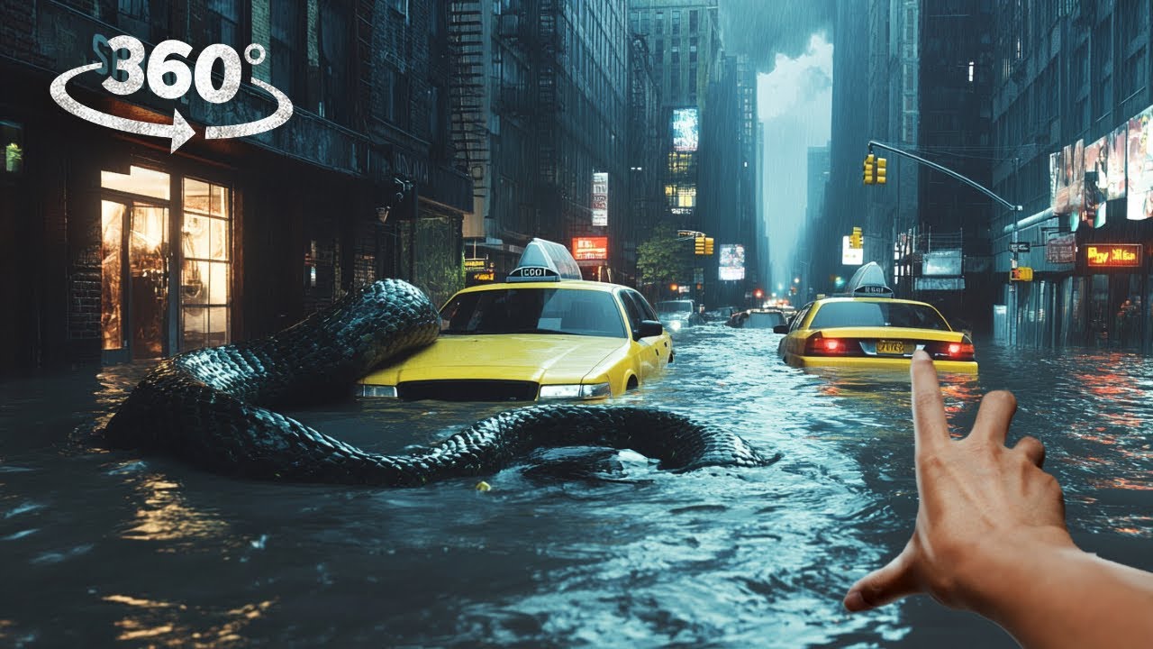 360° Action: Survive Giant Snakes & City Flood Disaster! VR 360 Video ...