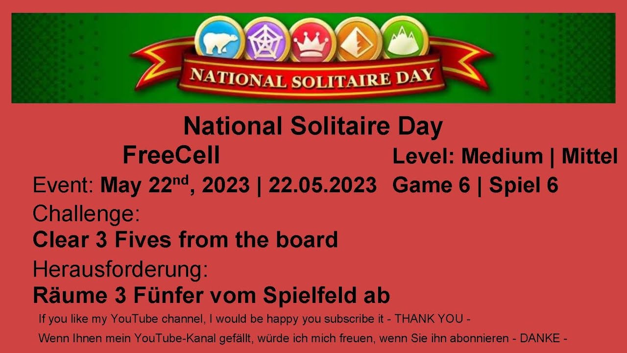 National Solitaire Day - FreeCell Medium #6 | May 22, 2023 - YouTube