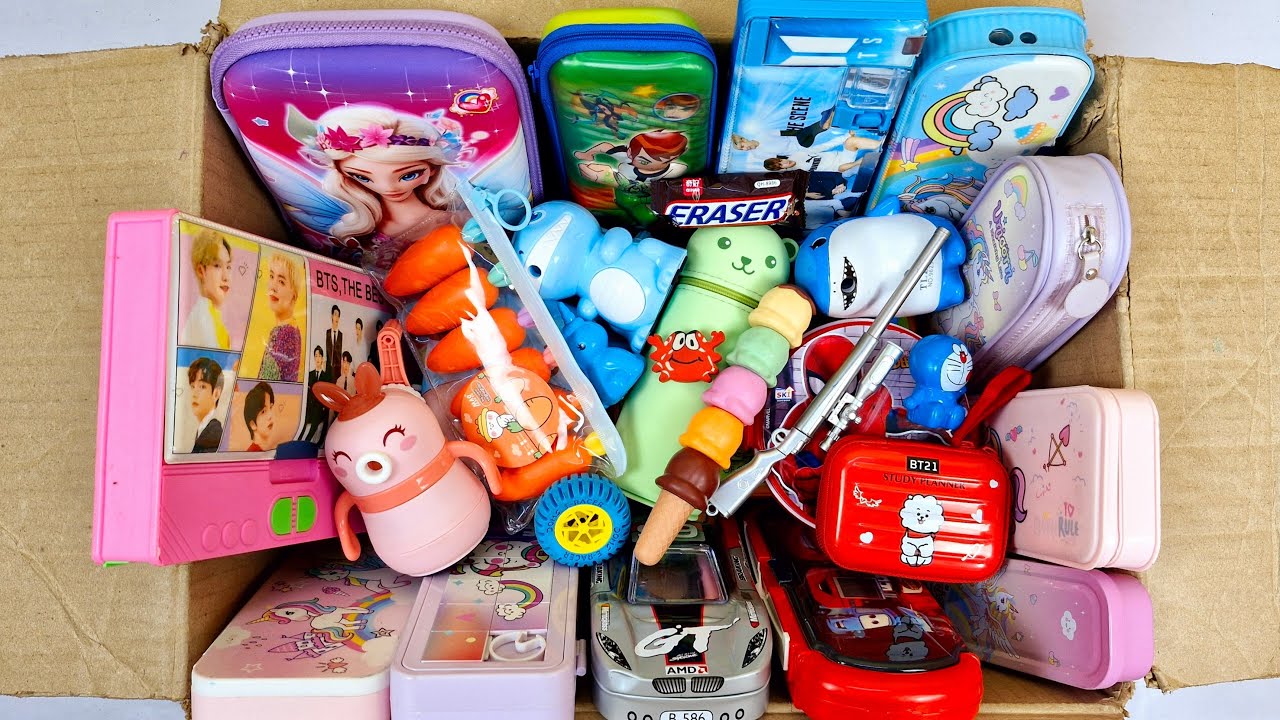 Fancy stationery, toys & gadgets - highlighters, pens, sharpner, eraser, pencil case, geometry ...