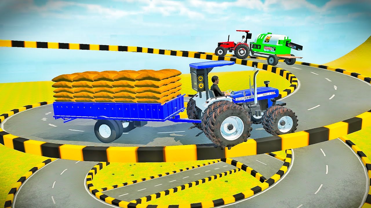 Drive New Holland Tractor Heavy Loaded Bori in Trailer to Round Road ...