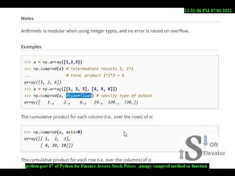 python part 67 of Python for Access Stock Prices , numpy cumprod method ...