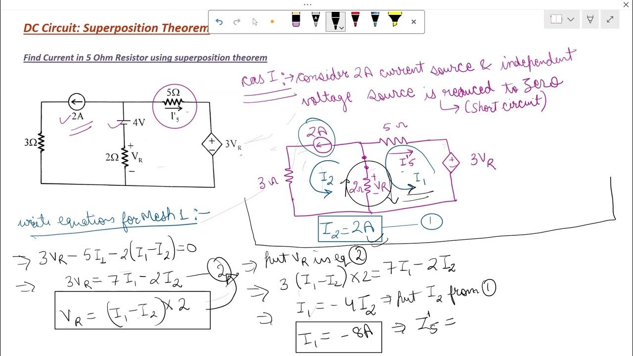 DC Circuit: Problem No. 2: Superposition Theorem Solution, containing Dependent source. - YouTube