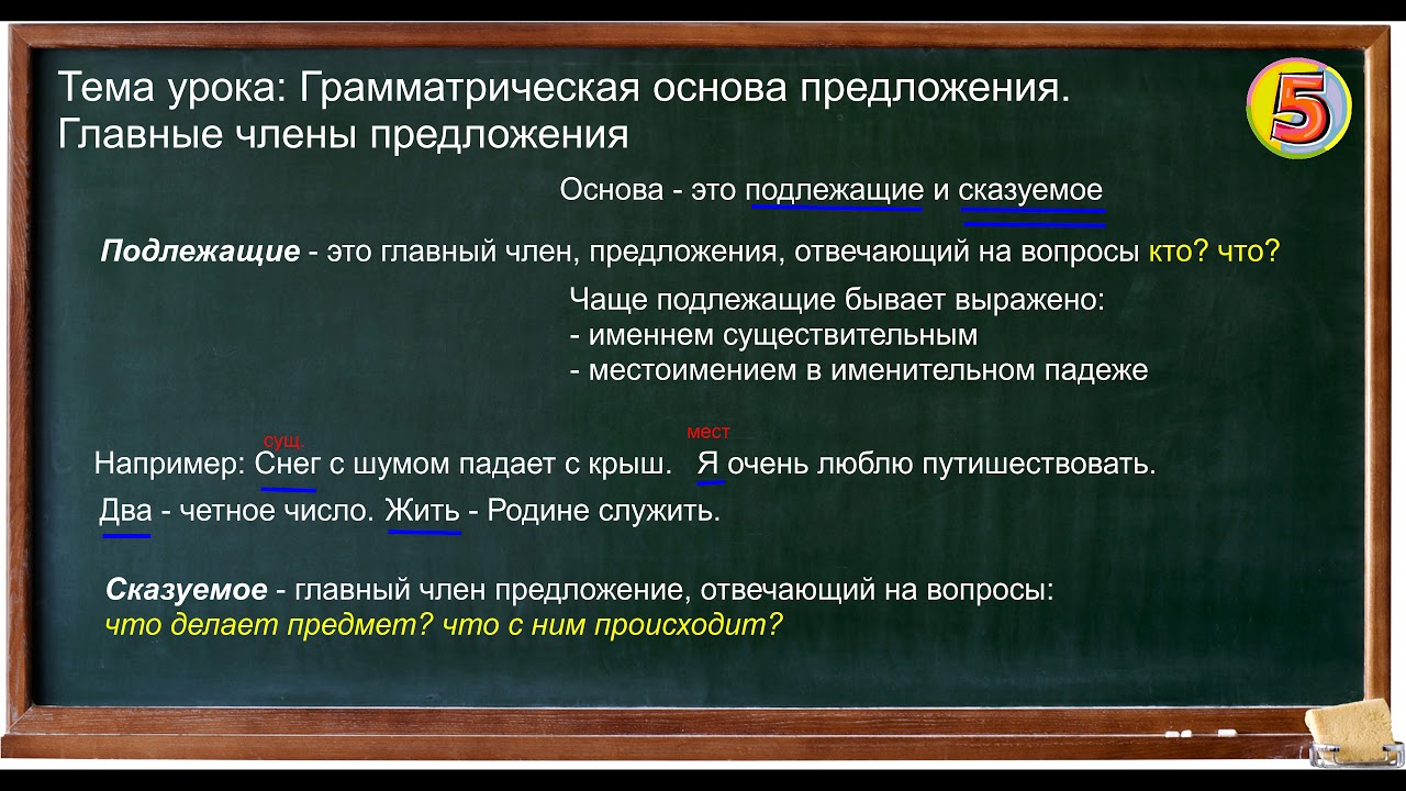 Грамматическая основа предложения и главные члены предложения - YouTube