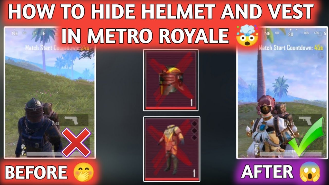 HOW TO HIDE HELMET AND ARMOUR/VEST IN METRO ROYALE MODE - YouTube