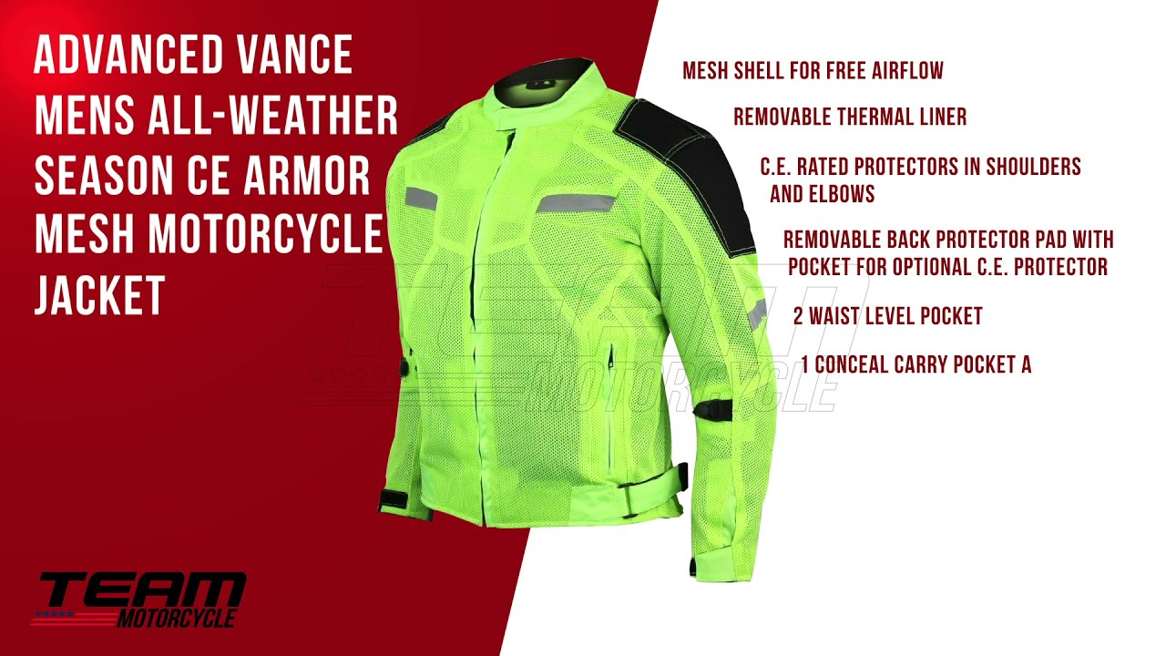 Advance Vance VL1622HG Mens All Weather Season CE Armor Mesh Motorcycle ...