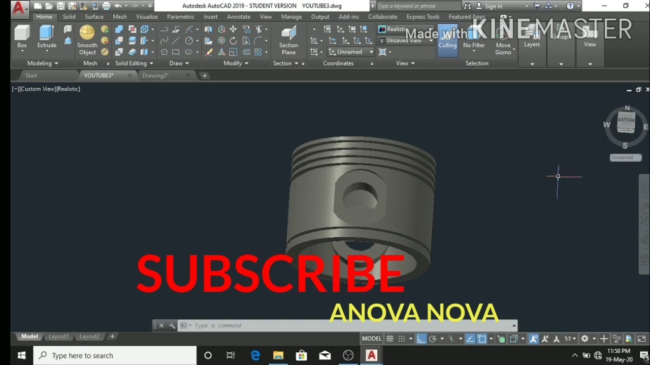Piston 3d Modeling Autocad In Hindi Youtube