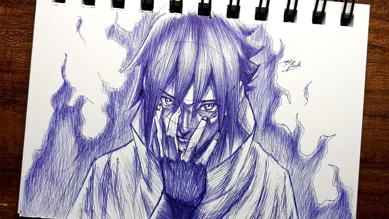 Drawing Sasuke Uchiha Using Just Ball Pen-My Style [ Special #5 ] - YouTube