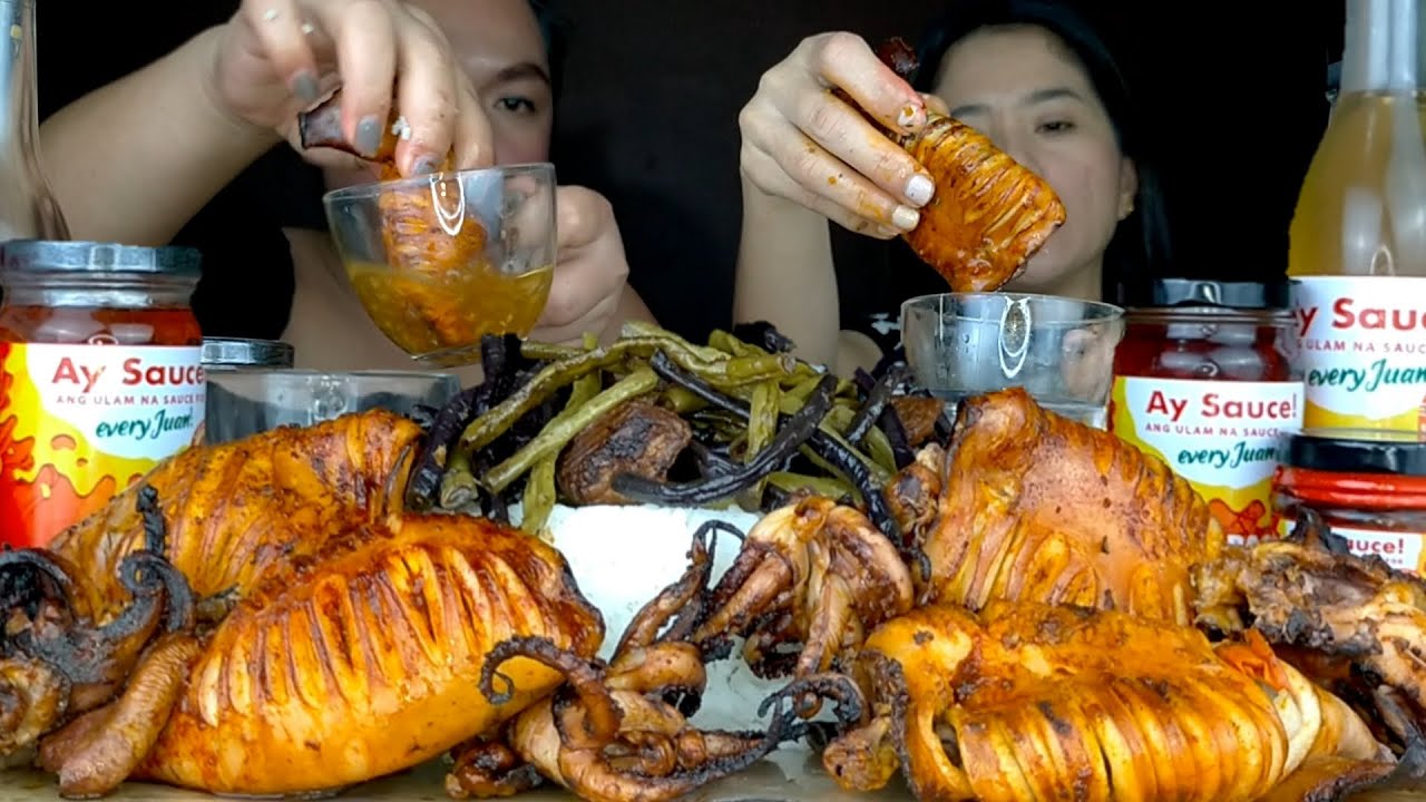 ADOBONG SITAW AT INIHAW NA PUSIT MUKBANG | BABS & CHIX AY SAUCE ...