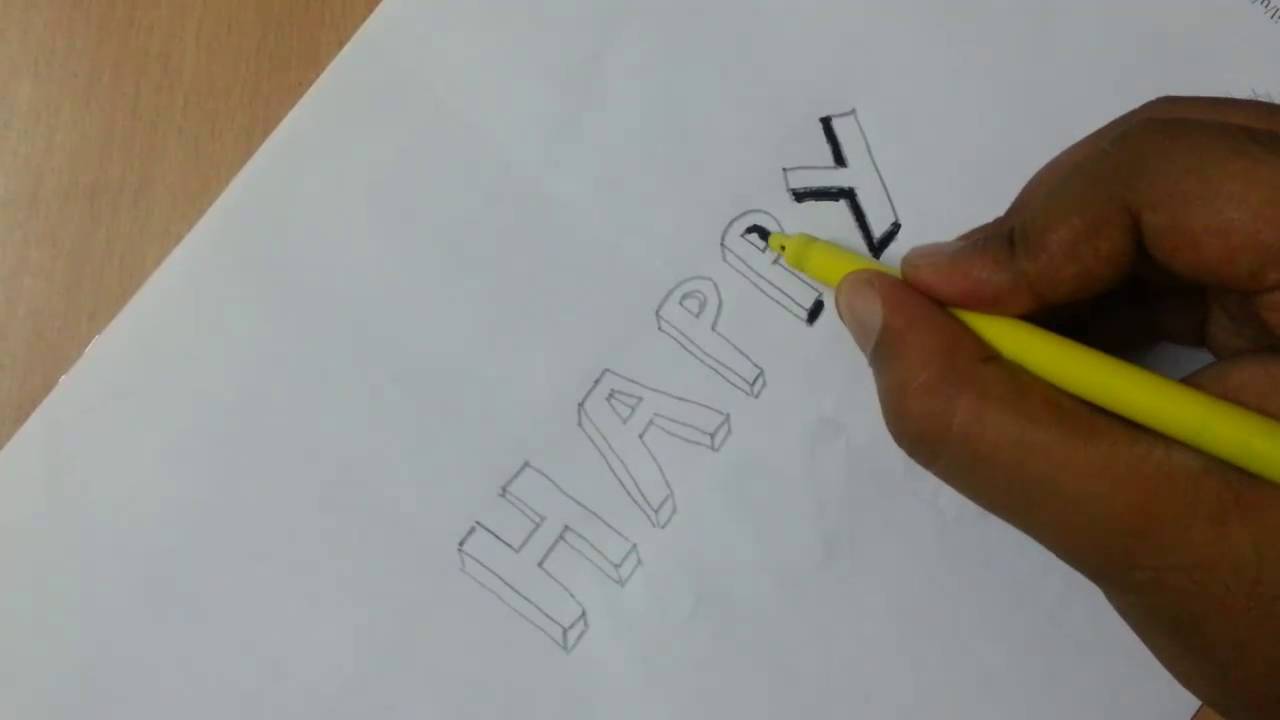 How to write HAPPY in 3D letters, calligraphy for kids, beginners - YouTube