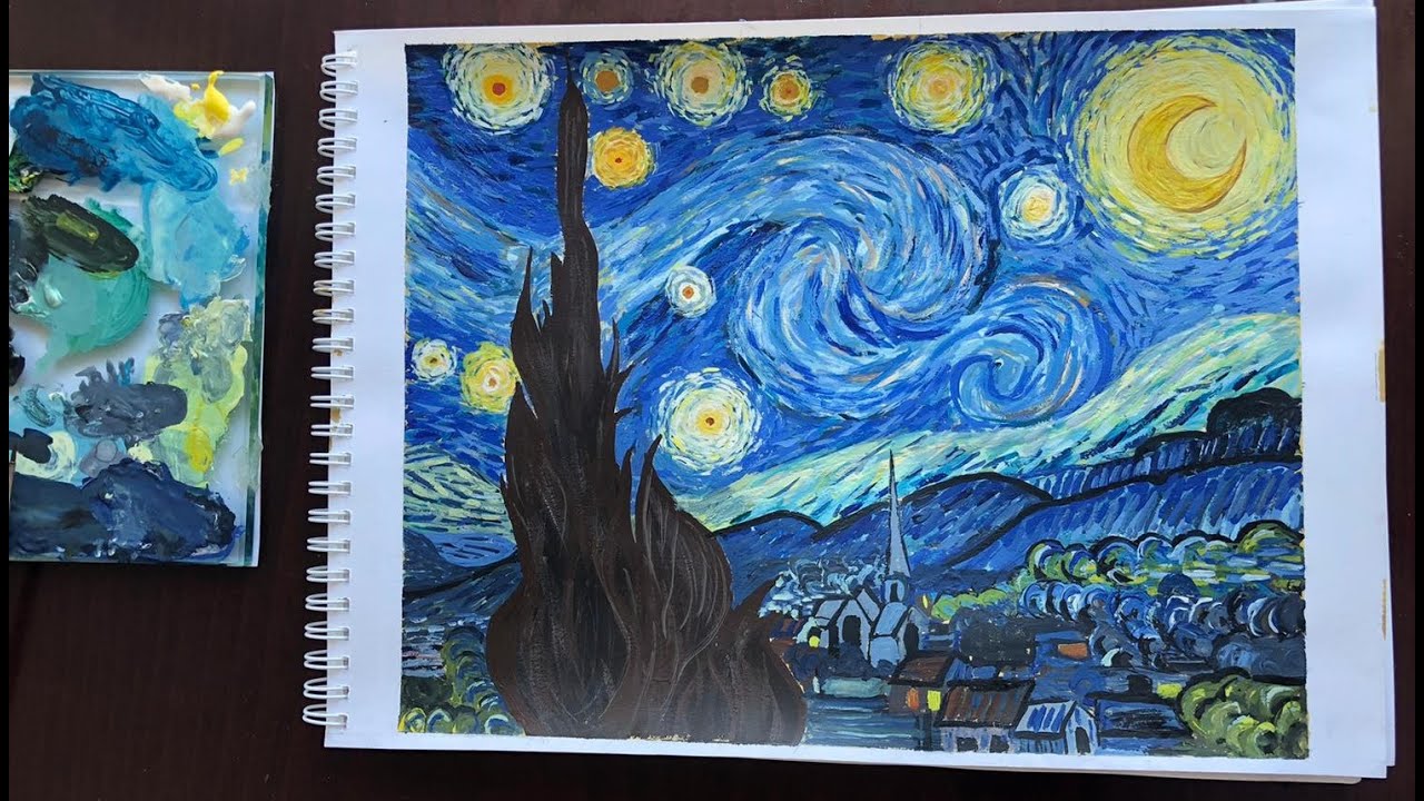 YILDIZLI GECE ÇİZİMİ (NEREDEYSE AYNISI) ️VAN GOGH Starry Night Nasıl ...