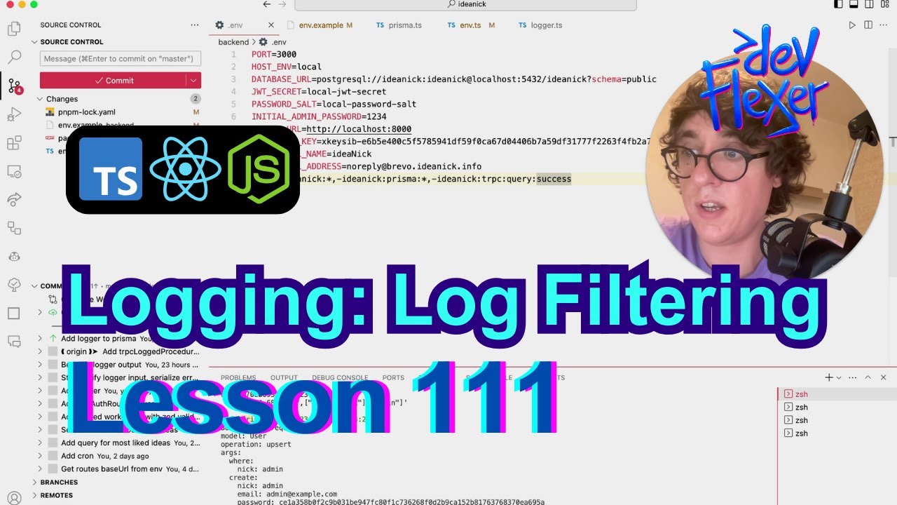 Lesson 111. Logging: Log Filtering (TypeScript, Node.js, React) - YouTube
