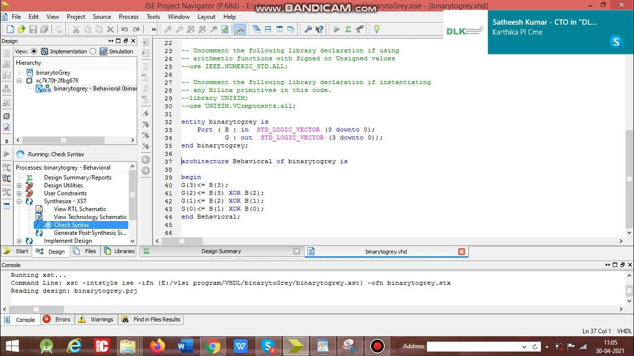 How to implement Binary to Grey Using VHDL - YouTube