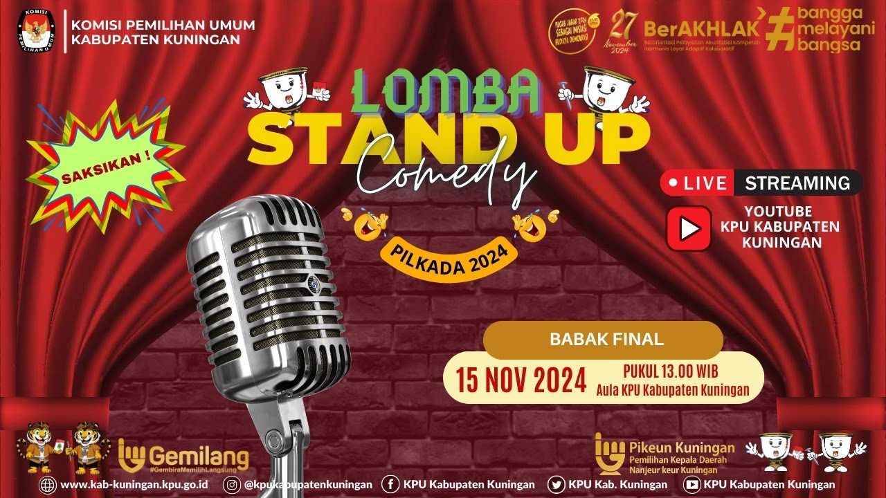 Live Stream, Grand Final LOMBA STAND UP COMEDY PILKADA 2024, KPU Kab ...