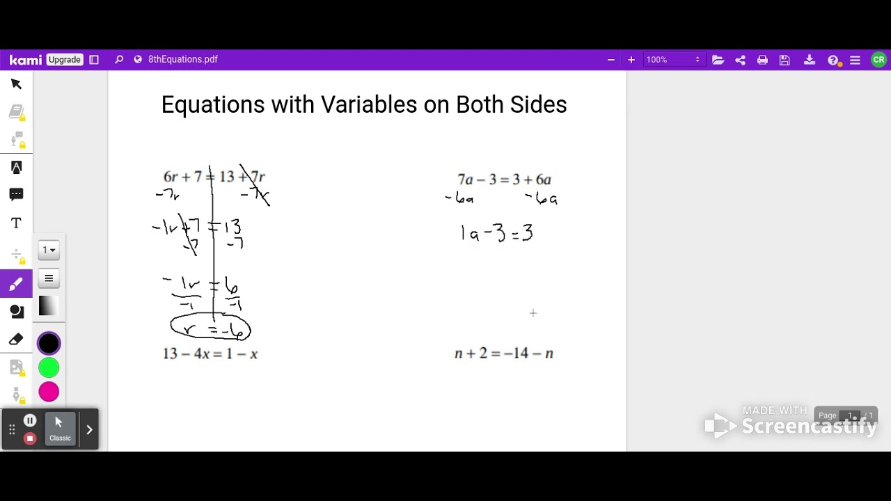 Equations With Variables On Both Sides pdf YouTube Equations With Variables On Both Sides pdf YouTube