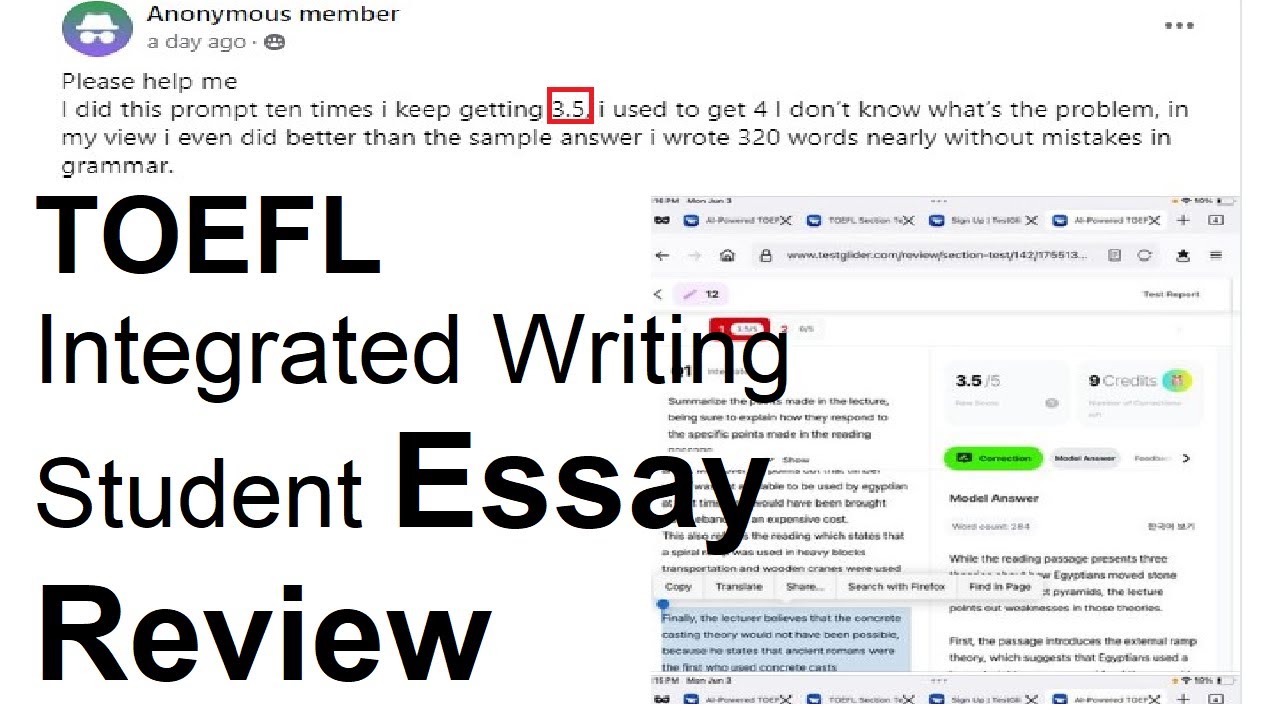 TOEFL Integrated Essay: Review of student essay - YouTube