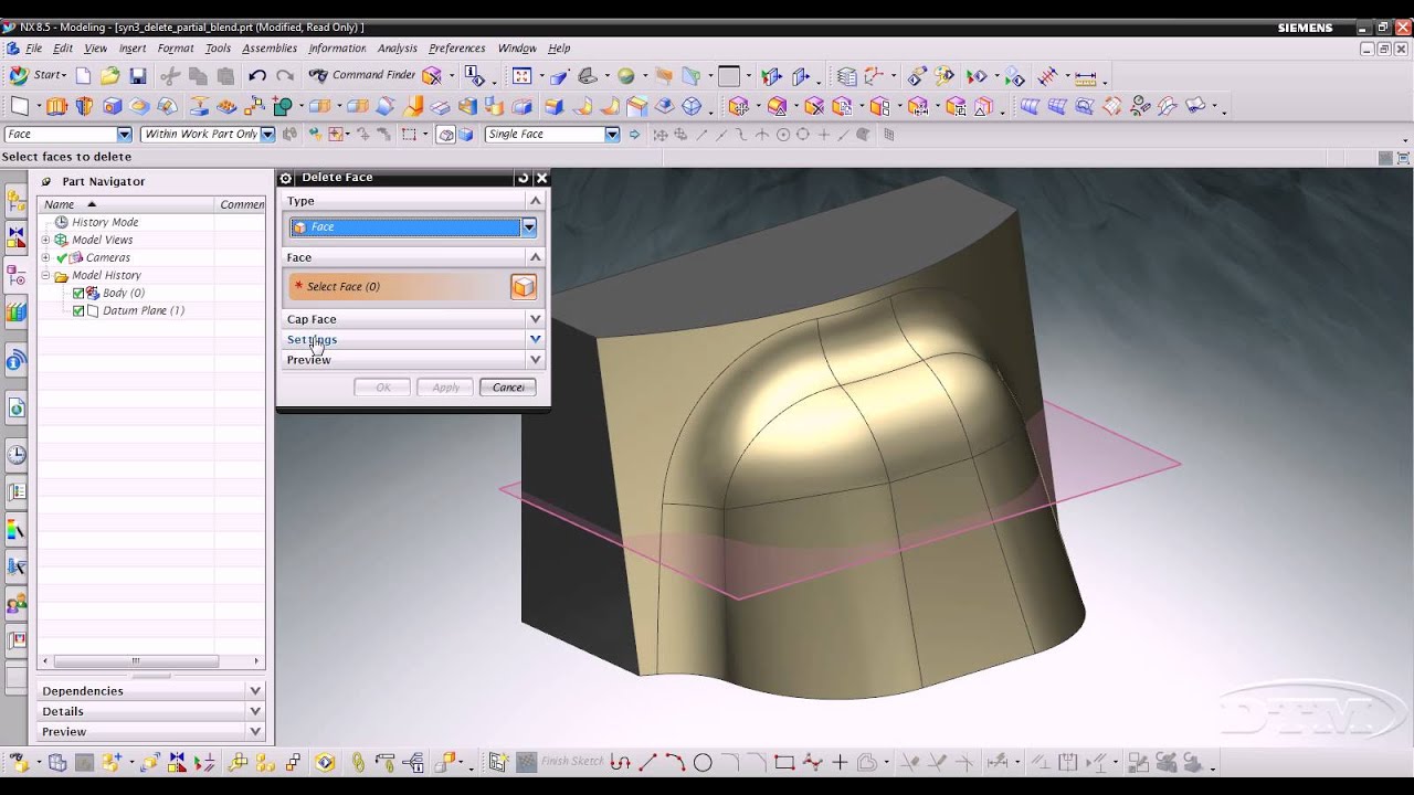 NX 8.5 - 14 Delete Face options DTM - YouTube
