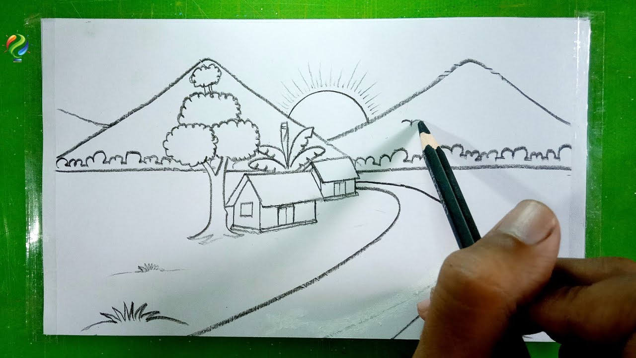 Beautiful #scenery drawing ||How to draw Scenery ||very Easy and simple ...