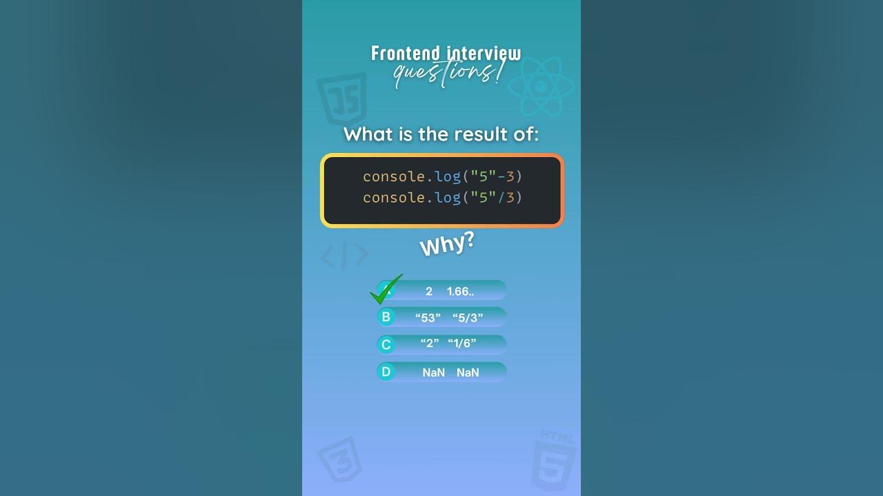 Frontend Interview Questions Quiz 62 Javascript React Interview Developer Coding