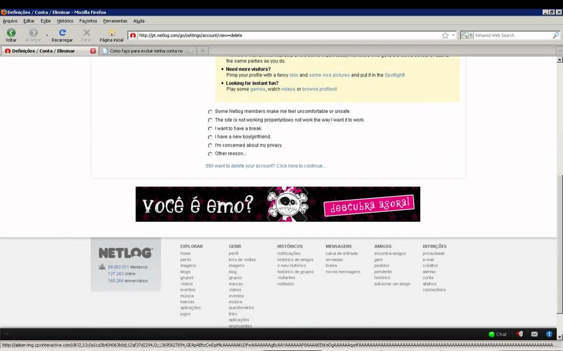 Como excluir meu perfil no Netlog? - YouTube