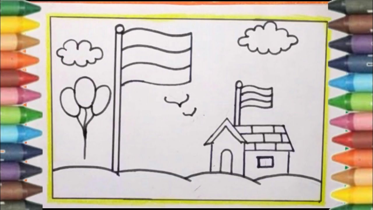 how to draw flag drawing 🇮🇳/village independence day scenery/how to ...