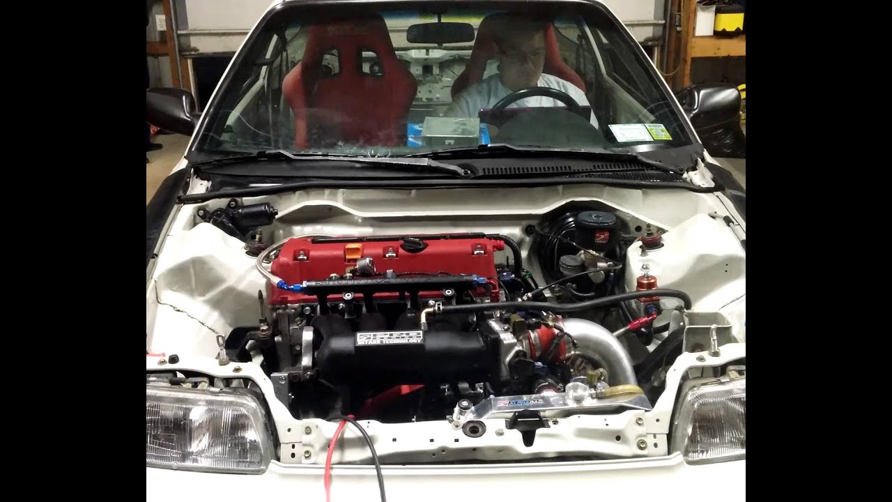 K24 swapped CRX first start! - YouTube
