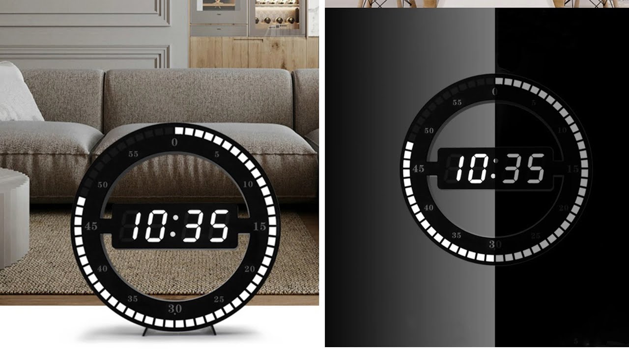 LED Digital Clock Ring Wall With Auto Brightness Adjustment - YouTube