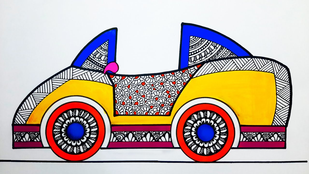 How to Draw a Car / Mandala Art for beginners step by step / Car ...