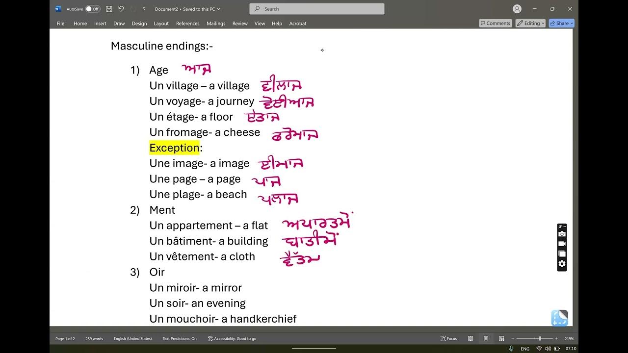 French for TEF Canada || Class- 10 || Masculine and Feminine endings in ...