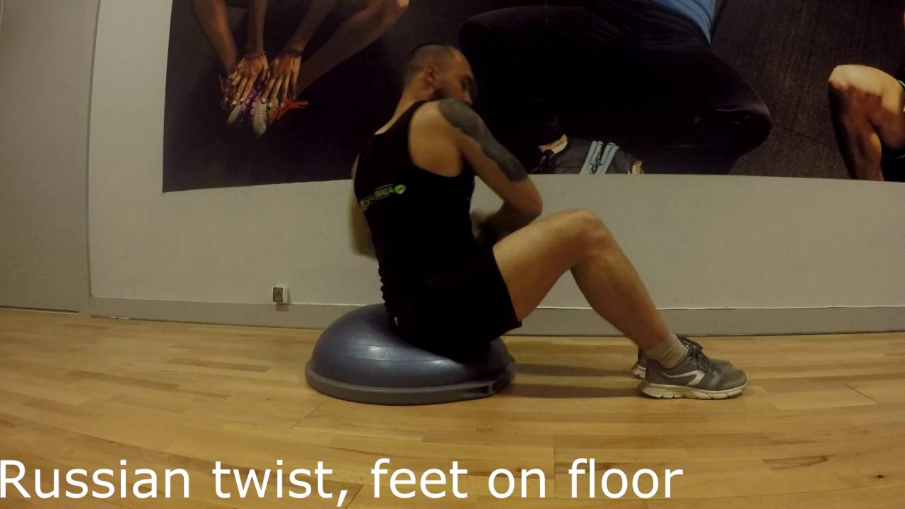 Bosu ball- Russian twist, feet on floor [m] - YouTube