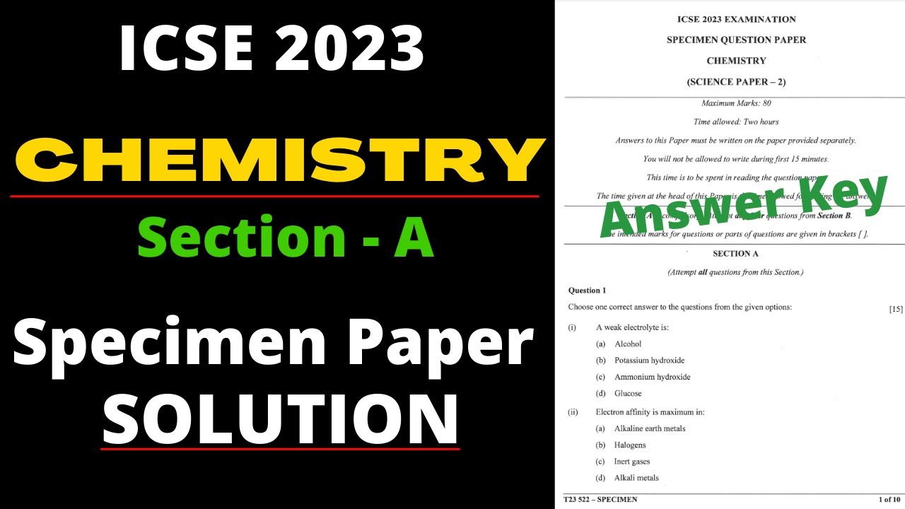 CHEMISTRY ICSE Class 10 Specimen Paper Solution 2023 - YouTube