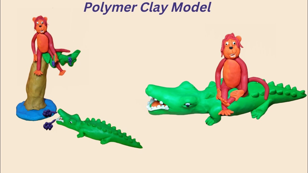 Sculpting Monkey 🐒 & Crocodile 🐊 with Polymer CLAY//Friendship between ...