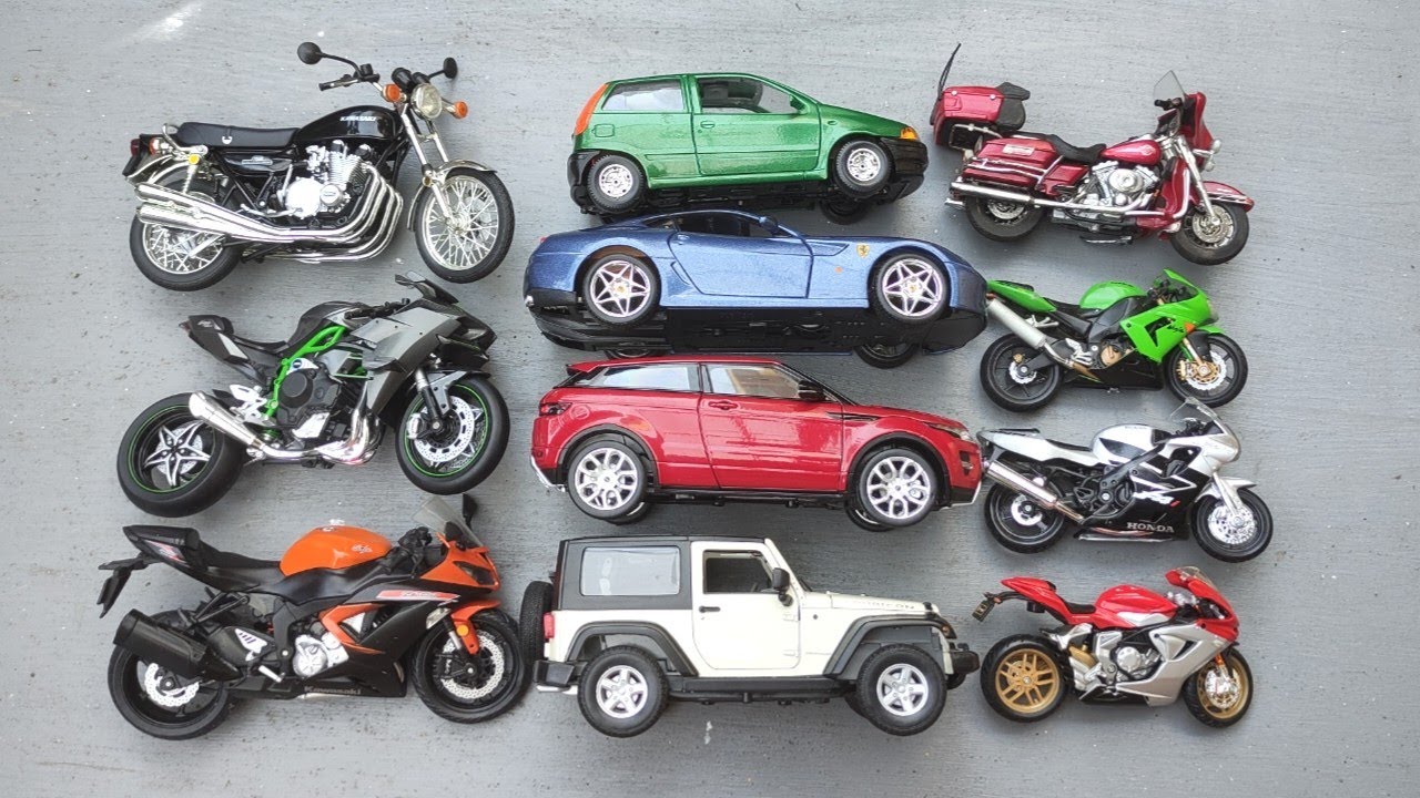 Various Diecast Scale Color Model Cars & Bikes, Kawasaki Bike, Ferrari ...