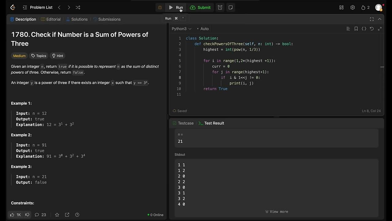 Leetcode 1780 - Check if Number is a Sum of Powers of Three - Python - YouTube