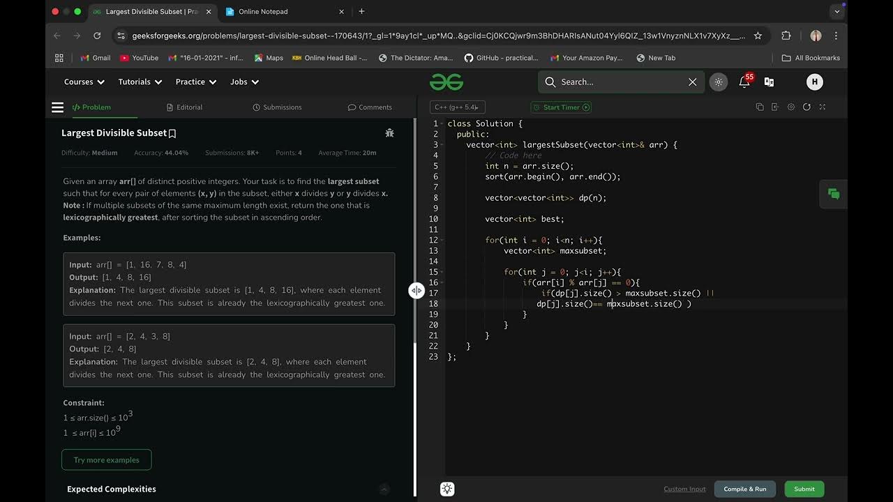 Largest Divisible Subset gfg POTD - YouTube