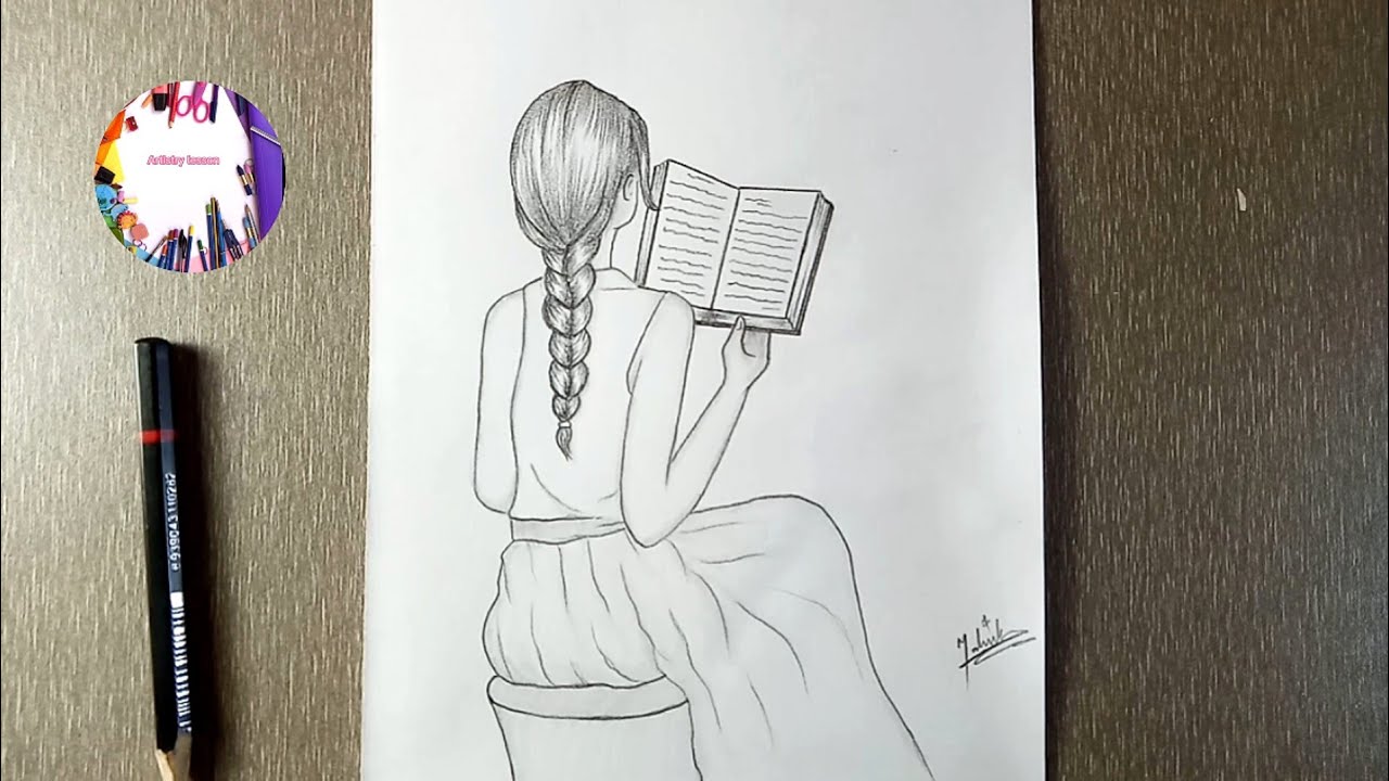 How to draw a girl reading book | pencil Drawing tutorial | easy ...