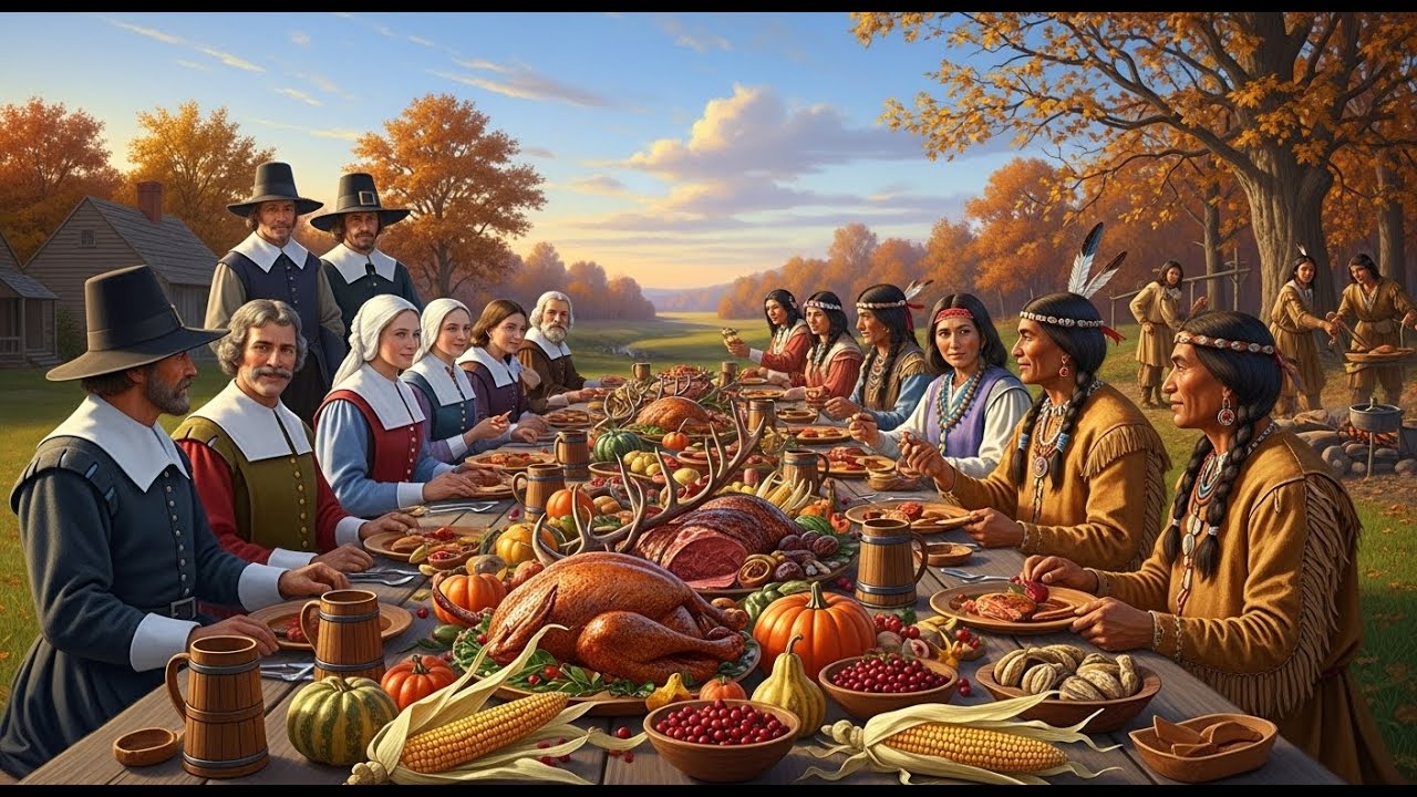 The First Thanksgiving (1621) – Pilgrims & Wampanoag Feast After ...