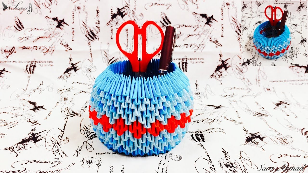 How to make 3d origami Pen holder 39 - YouTube