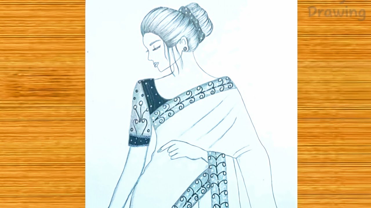 How to Draw a Traditional Girl with Beautiful saree || Step by step ...