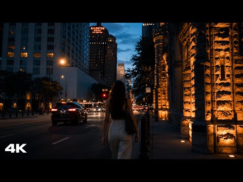 Chicago Sunset Walk | 4K 30fps | Calm Piano