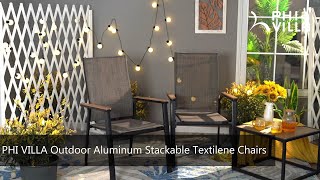PHI VILLA Outdoor Aluminum Stackable Textilene Sling Chairs