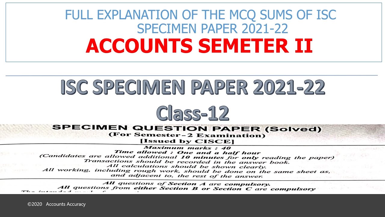 ISC Class 12 Solution of Accounts Solved Semester 2 Sample Paper 2021 ...