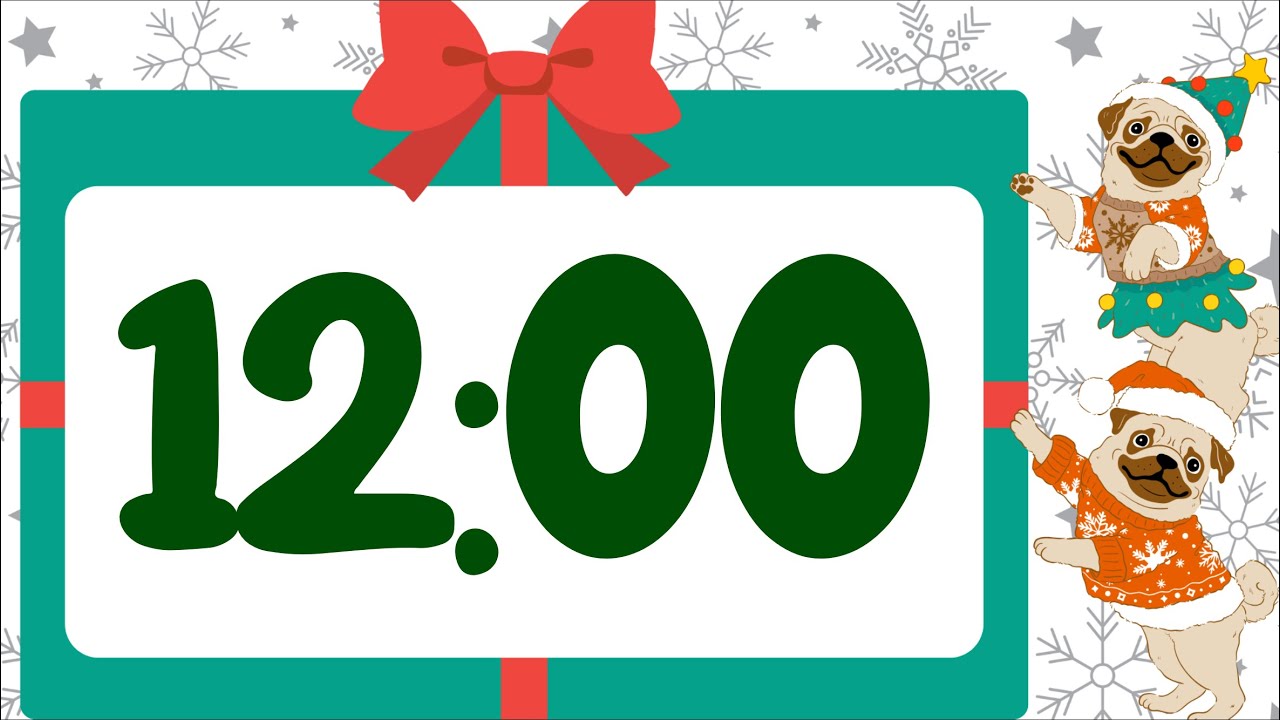 12 Minute Christmas Pugs Timer (No Music, Fun Sleigh Bells Alarm at End ...