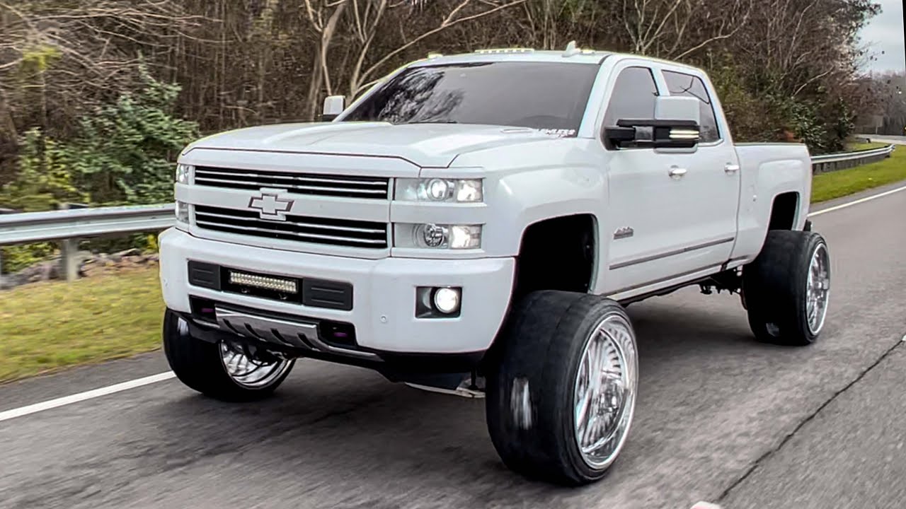 SKETCHIEST DURAMAX ON 16 wides with 2” and 3” wheel spacers! - YouTube