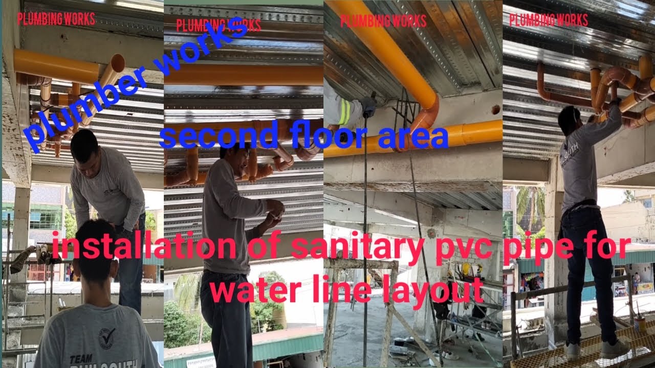 Installation of sanitary pvc pipe for water line layout (second floor ...
