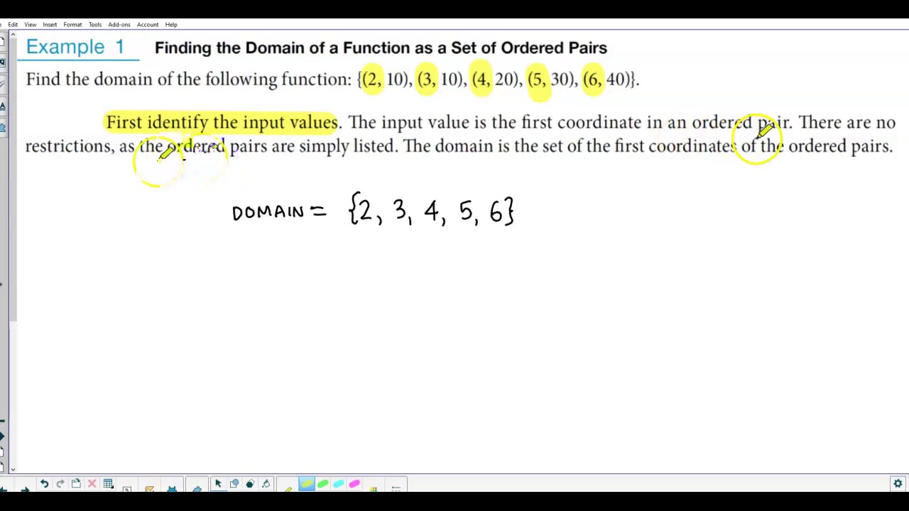 Math 10 3.2 Example 1 Finding the Domain of a Function as a Set of ...