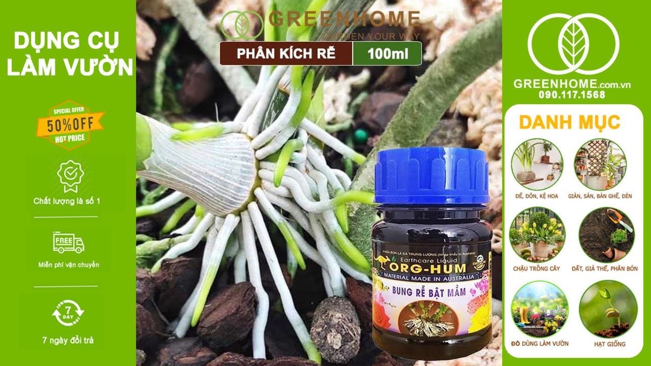 Phân bón lá kích rễ Org Hum, chai 100ml, kích thích ra rễ, kích chồi ...