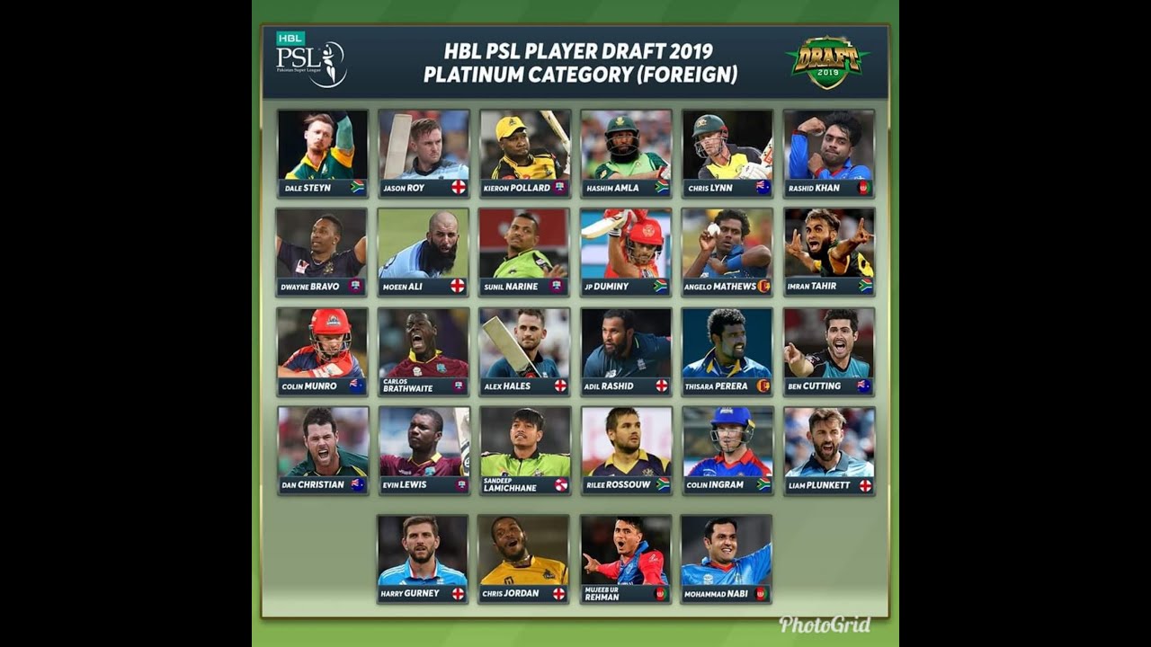 HBL PSL PLAYER DRAFT 2020 - FOREIGN PLAYERS PLATINUM CATEGORY ANNOUNCED ...