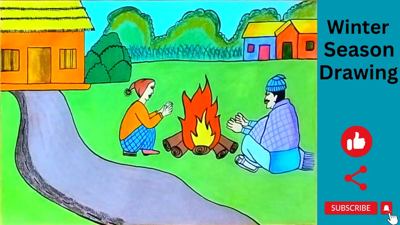 Winter Season Drawing / how to draw winter season / easy and simple ...