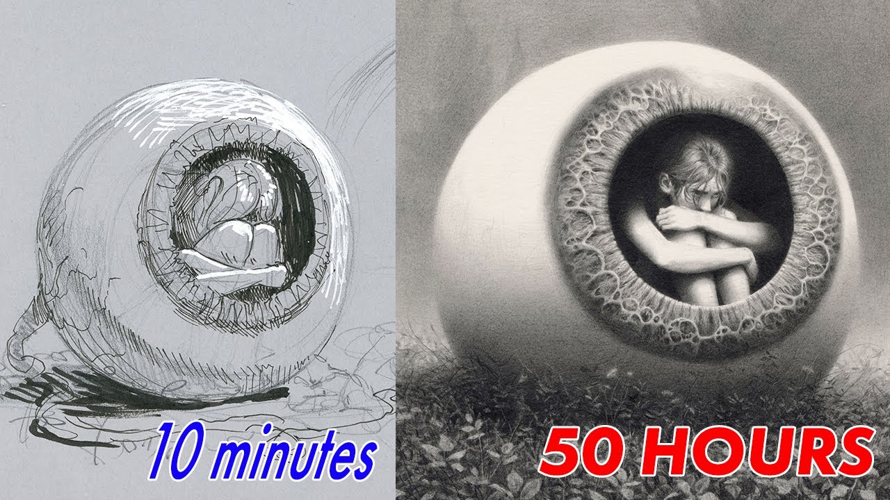 Comparing sketches with finished drawings - YouTube