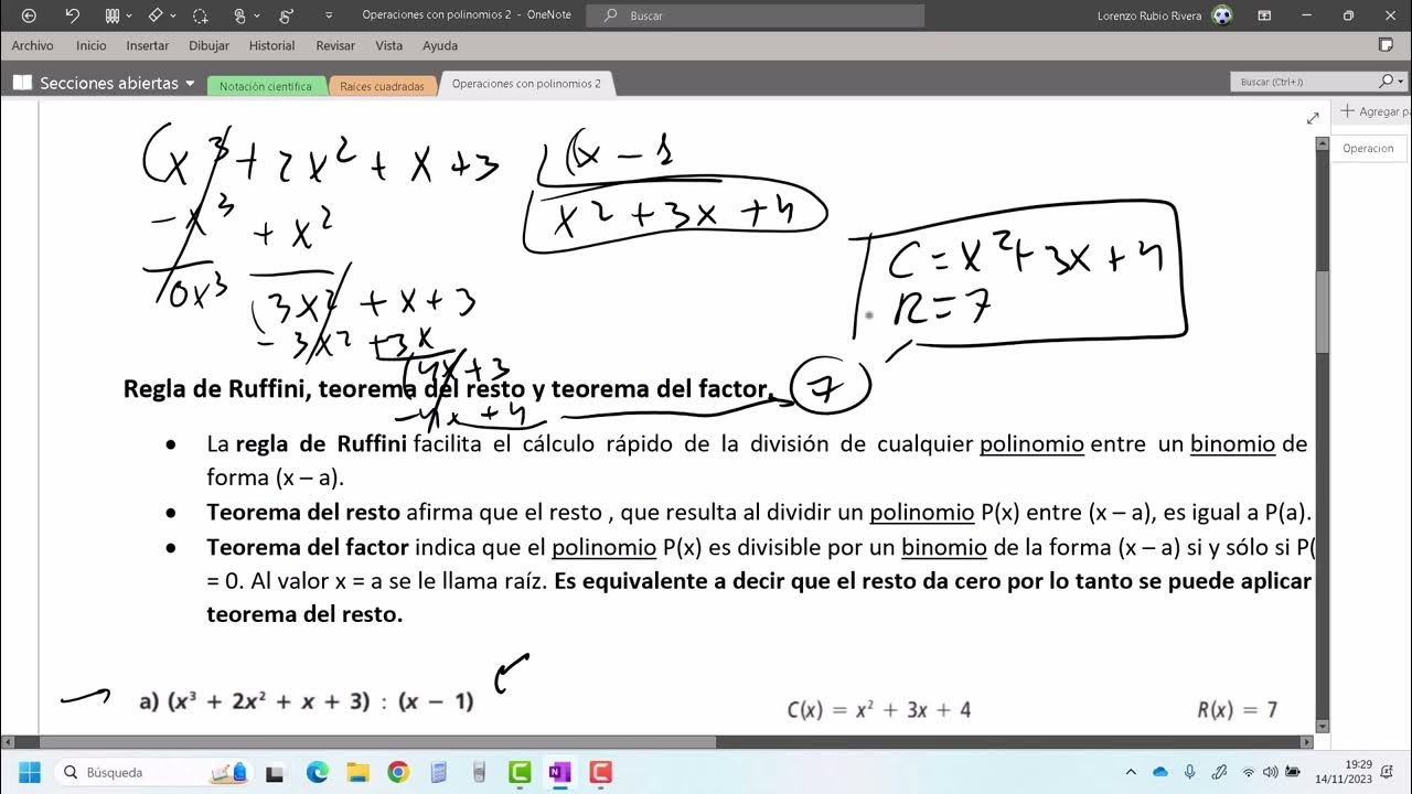 POLINOMIOS 02: RUFFINI, TEOREMA DEL RESTO Y FACTORIZACIÓN DE POLINOMIOS. - YouTube